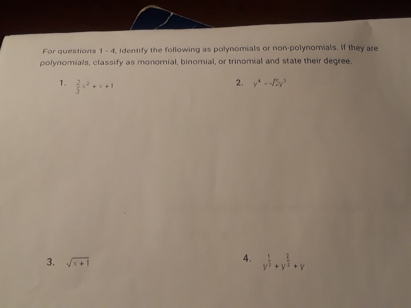 Solved For questions 1 - 4, Identify the following as | Chegg.com