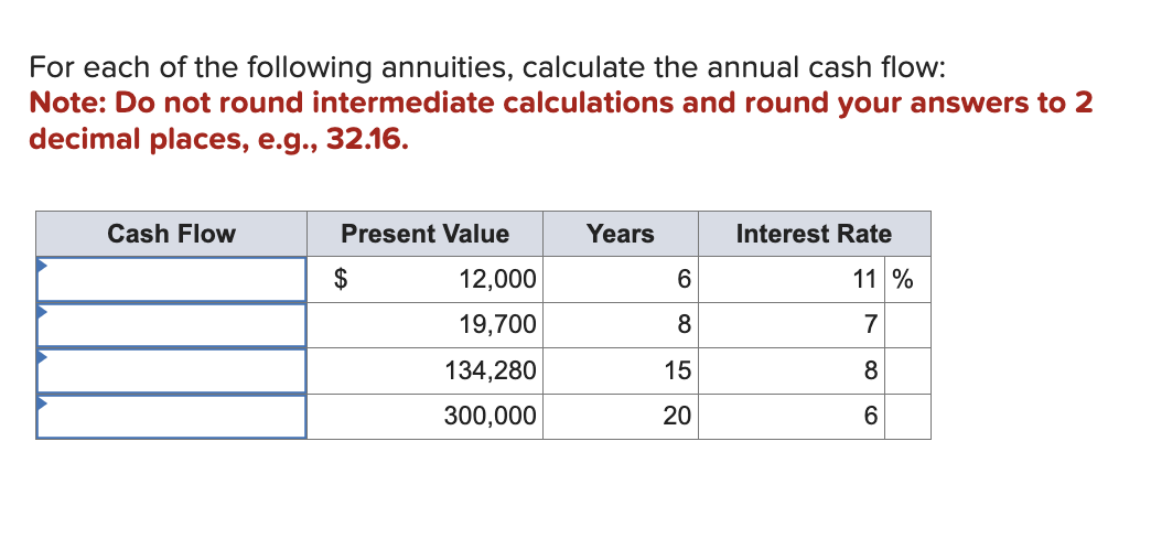 Solved For each of the following annuities, calculate the | Chegg.com