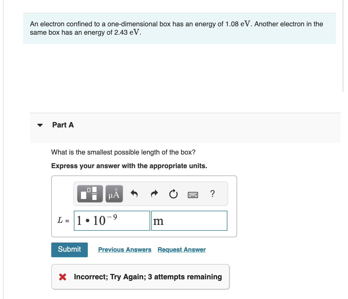 Solved An electron confined to a one-dimensional box has an | Chegg.com