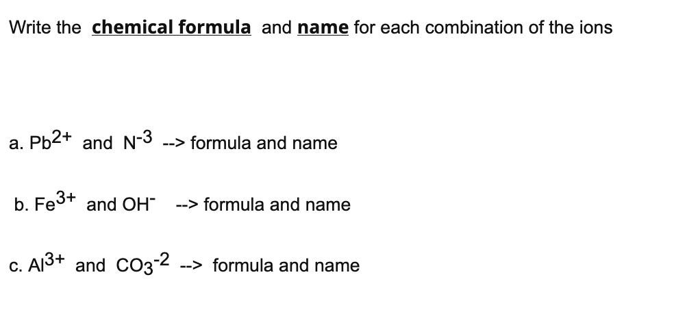 Solved Write the chemical formula and name for each | Chegg.com