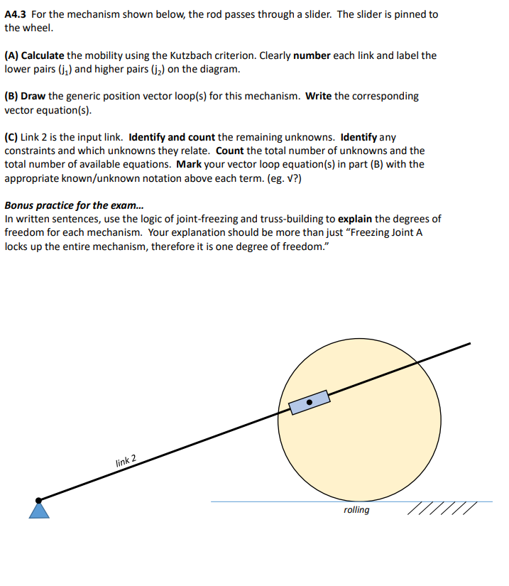 Solved A4.3 For the mechanism shown below, the rod passes | Chegg.com