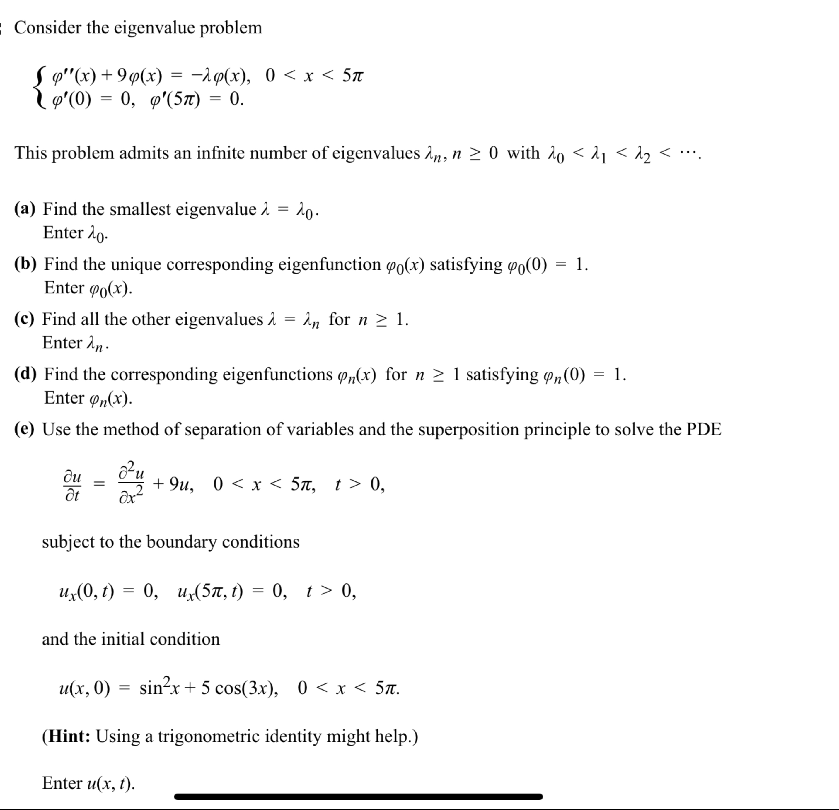 Solved Consider the eigenvalue | Chegg.com