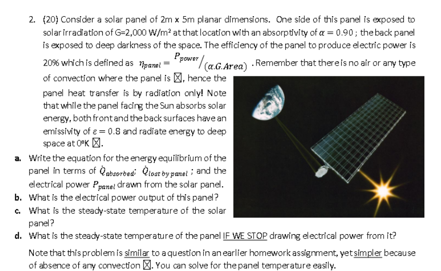 Solved 2. (20) Consider a solar panel of 2 m×5 m planar | Chegg.com