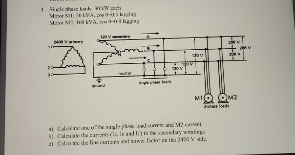 Solved 1- Single phase loads: 30 kW cach Motor M1 : 50 kVA, | Chegg.com