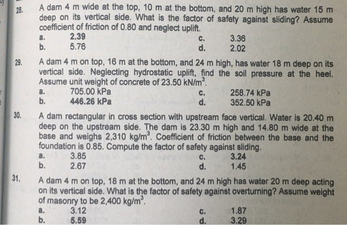 Solved 8. A dam 4 m wide at the top, 10 m at the bottom, and | Chegg.com