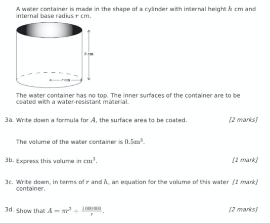 Solved A water container is made in the shape of a cylinder | Chegg.com