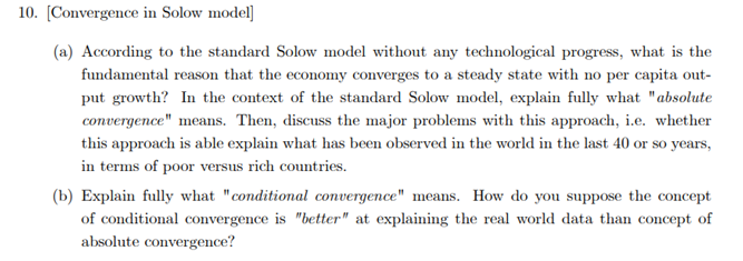 Solved 0 . [Convergence in Solow model] (a) According to the | Chegg.com