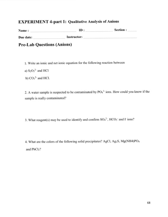 Solved EXPERIMENT 4-part1: Qualitative Analysis of Anions | Chegg.com