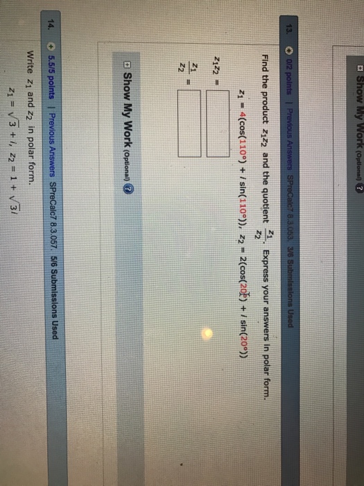 Solved Find the product z_1z_2 and the quotient z_1/z_2. | Chegg.com