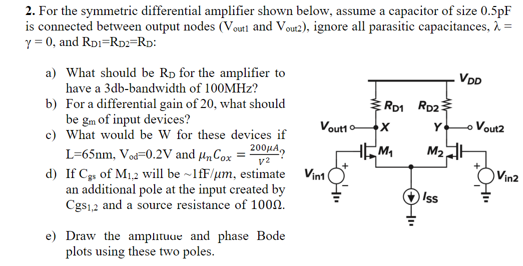 2. For the symmetric differential amplifier shown | Chegg.com