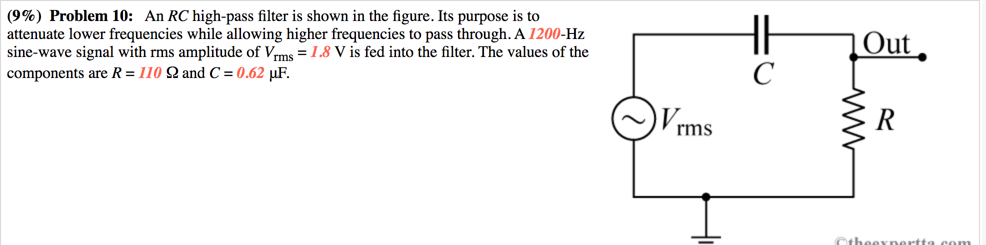 Solved: (9%) Problem 10: An RC High-pass Filter Is Shown I... | Chegg.com