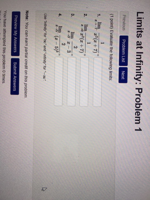 Solved Limits At Infinity Problem 1 Ous Problem List Next 