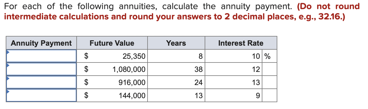 Solved For each of the following annuities, calculate the | Chegg.com