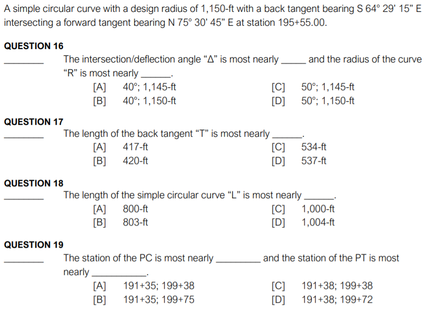 Solved A simple circular curve with a design radius of | Chegg.com