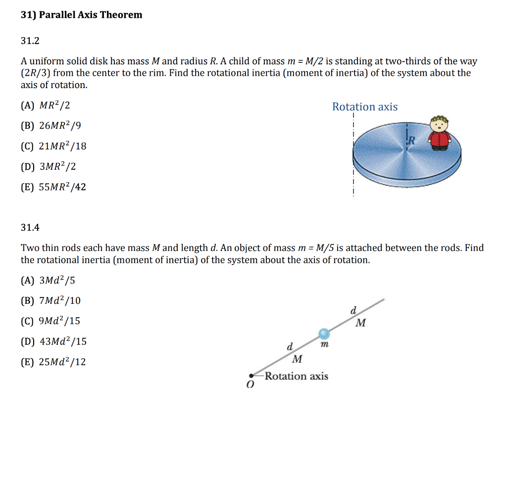 Solved 31) Parallel Axis Theorem 31.2 A uniform solid disk | Chegg.com