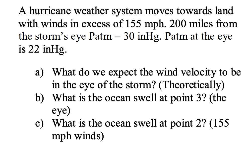 Solved A hurricane weather system moves towards land with | Chegg.com