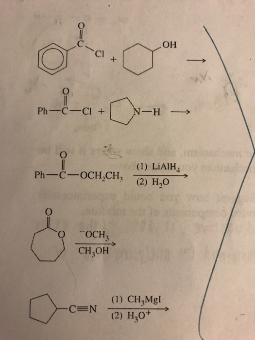 Solved OH Cl PhC-CI+ (1) LiAlH4 Ph--COCH,CH, (2) H,0 O OCH | Chegg.com