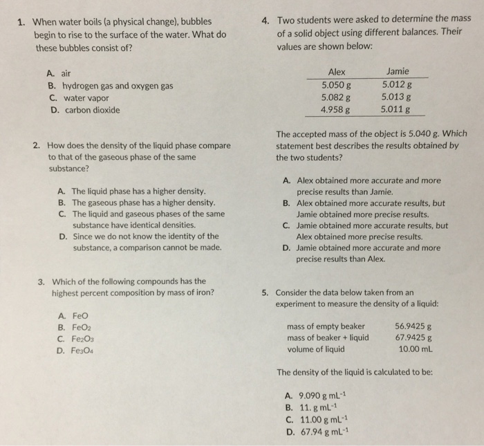 Solved Two students were asked to determine the mass of a | Chegg.com