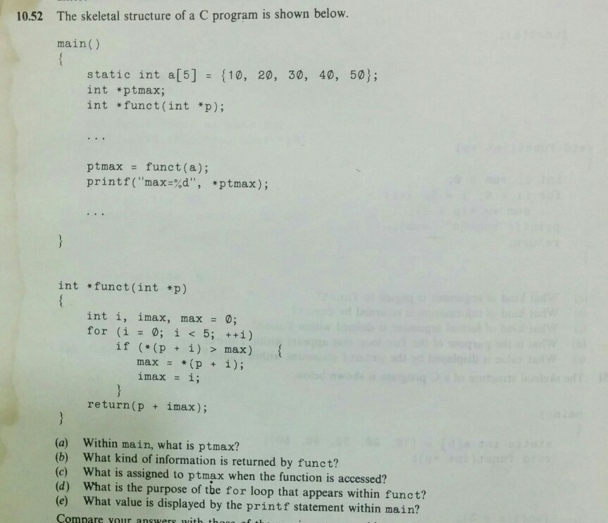 Solved The skeletal structure of a C program is shown below. | Chegg.com