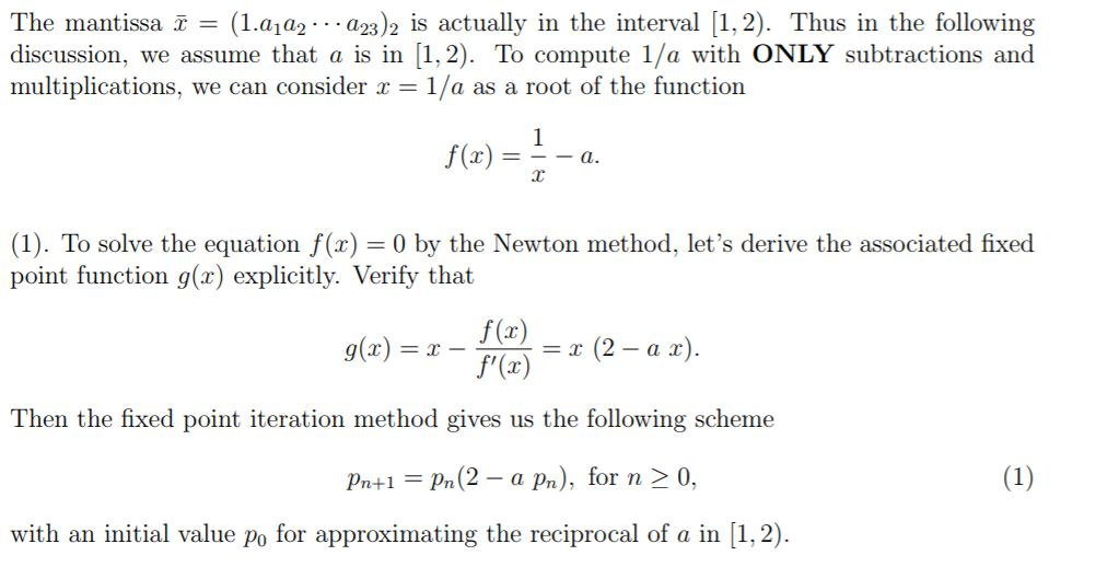 Solved The mantissa x (1.a1a2 a23)2 Is actually in the | Chegg.com
