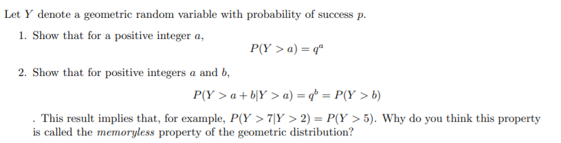 Solved Let Y denote a geometric random variable with | Chegg.com