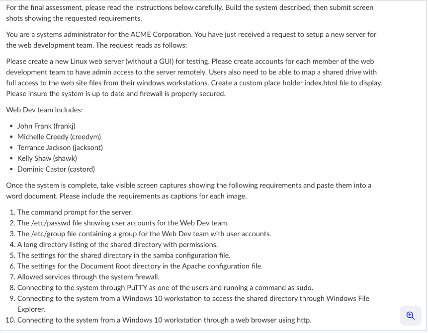 Solved For the final assessment, please read the | Chegg.com