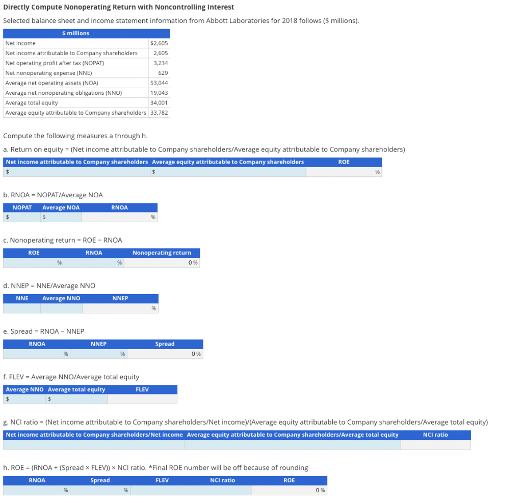 Solved Directly Compute Nonoperating Return with | Chegg.com