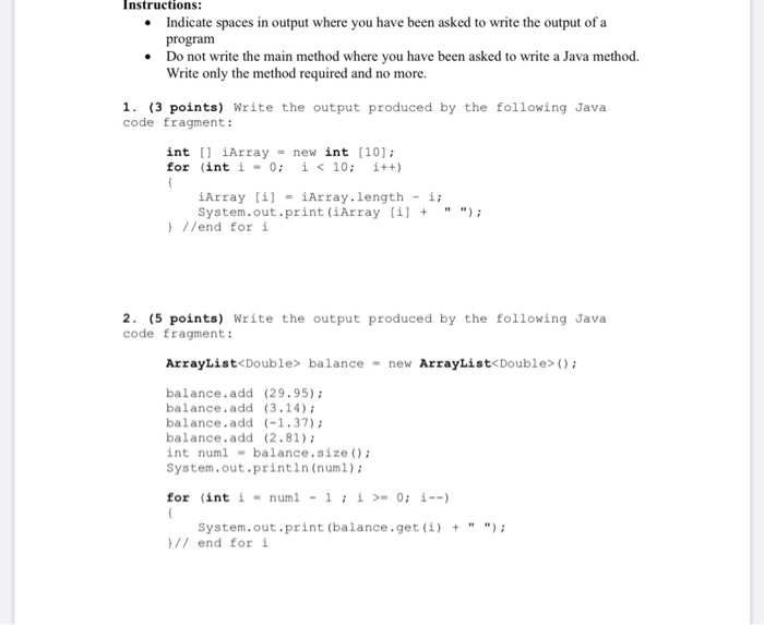 Solved Instructions: Indicate spaces in output where you | Chegg.com