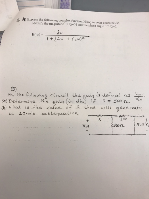 Solved A) Express the following complex function H(jw) in | Chegg.com