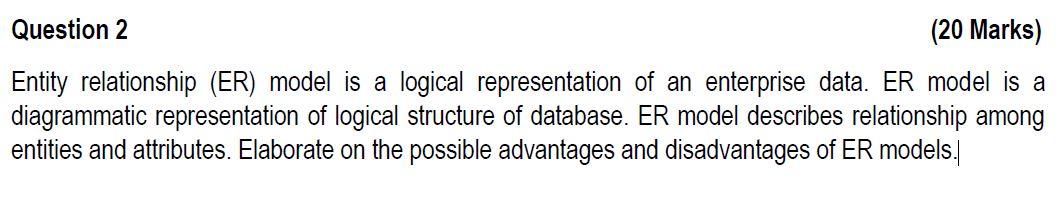 Solved Entity relationship (ER) model is a logical | Chegg.com