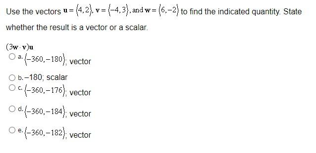 Solved Use the vectors u={4,2},v={−4,3}, and w={6,−2} to | Chegg.com