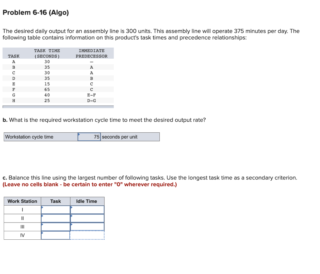 Solved What is the efficiency of your line balance, | Chegg.com