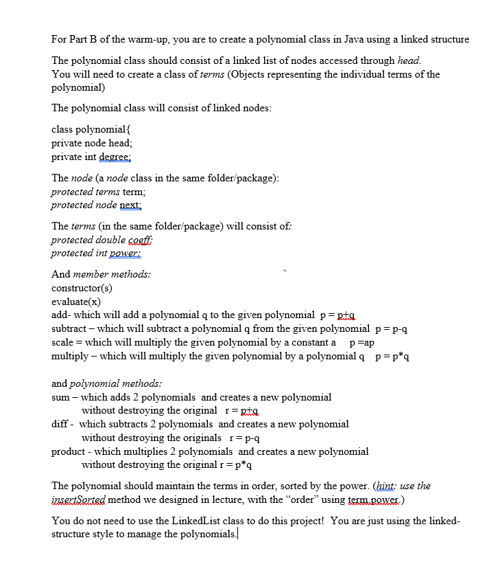 Solved For Part B of the warm-up, you are to create a | Chegg.com