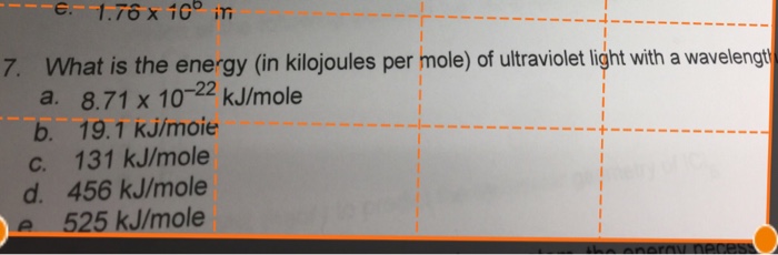 What is the energy (in kilojoules per mole) of | Chegg.com