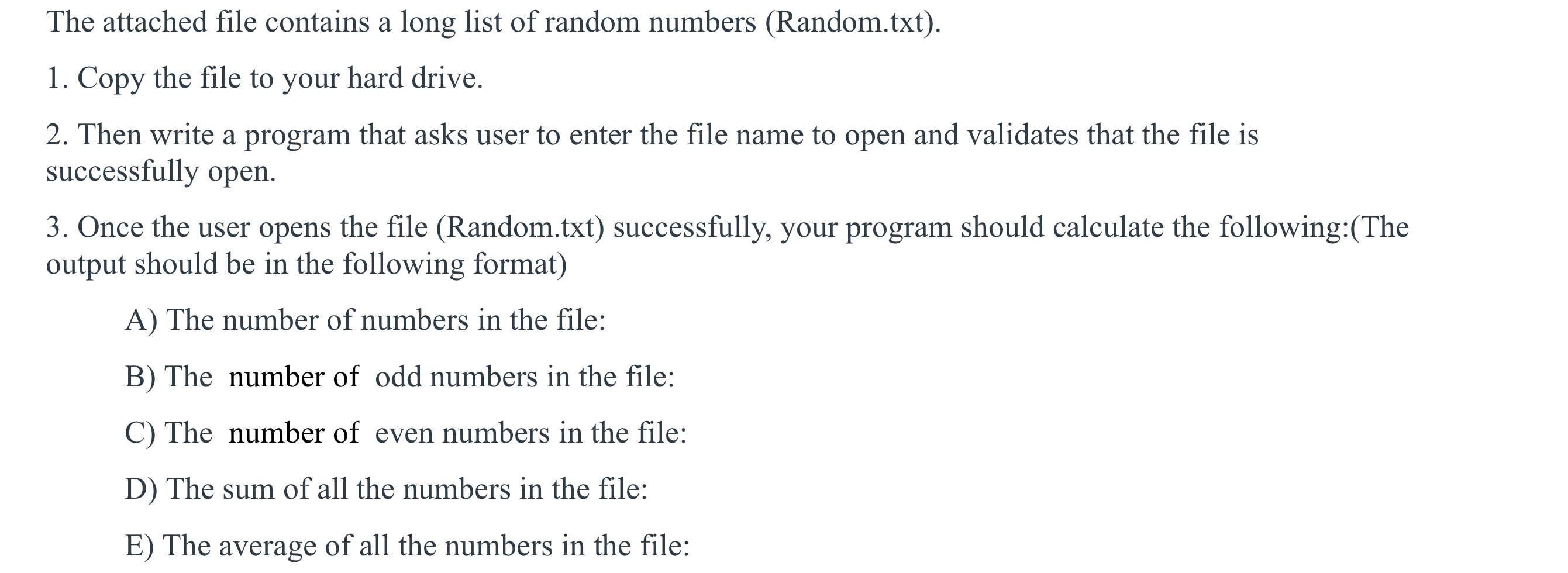 Solved The attached file contains a long list of random | Chegg.com