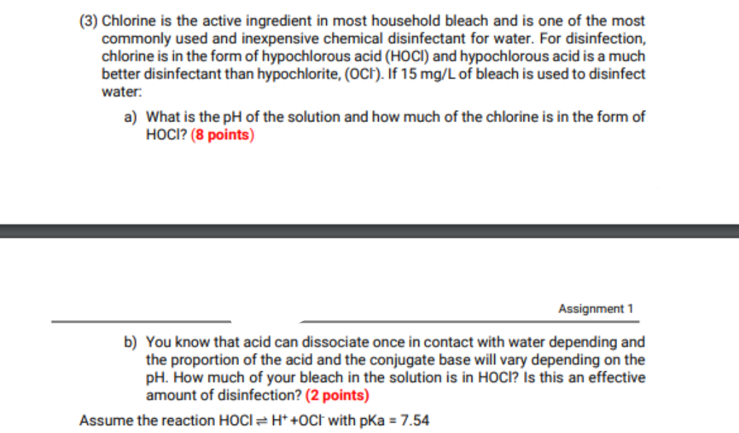 Solved (3) Chlorine is the active ingredient in most | Chegg.com