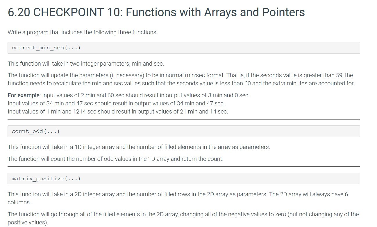 Solved 6.20 CHECKPOINT 10: Functions with Arrays and | Chegg.com