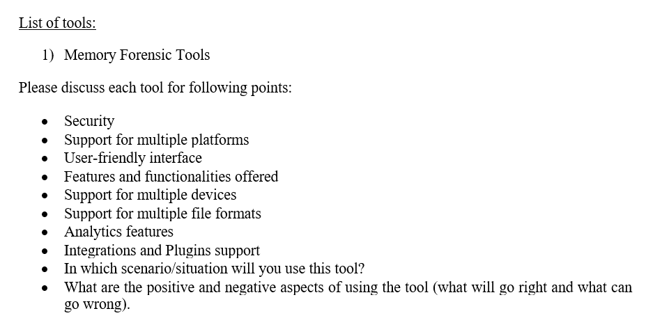 Solved List Of Tools 1 Memory Forensic Tools Please