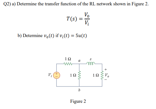 Solved Q2) a) Determine the transfer function of the RL | Chegg.com