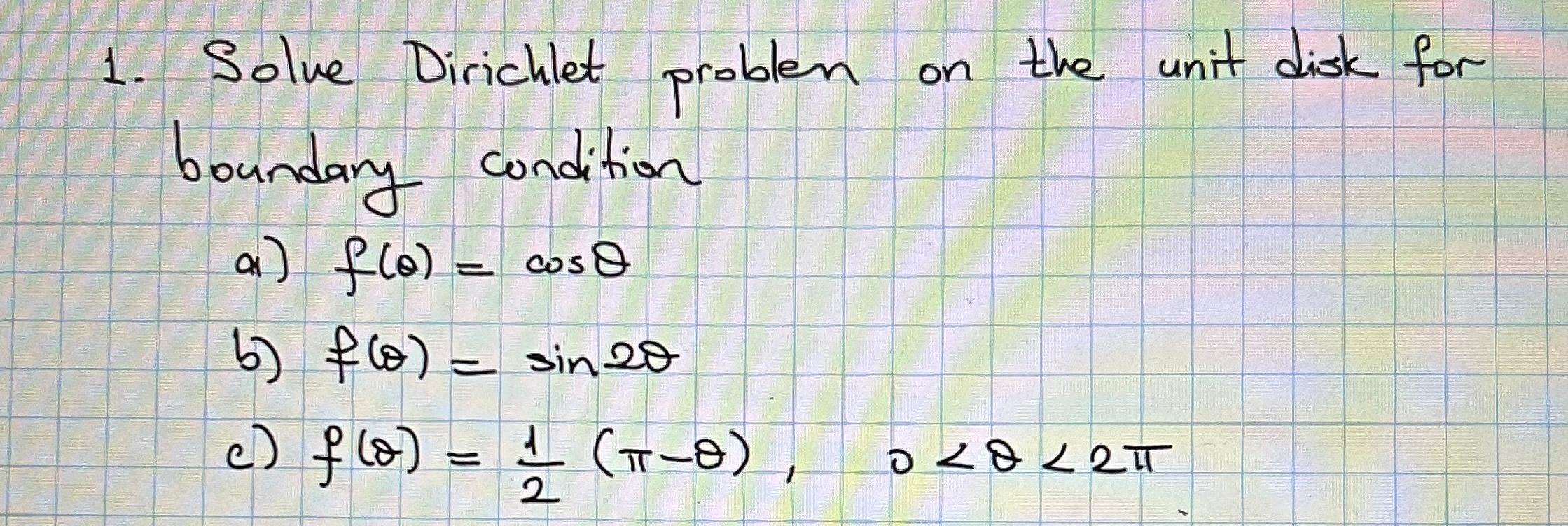 Solved 1. Solve Dirichlet problen on the unit disk for | Chegg.com