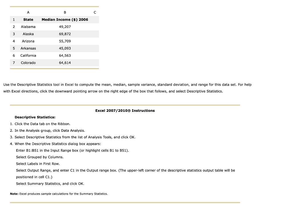 Solved 12. Using Excel - Descriptive statistics tool The | Chegg.com