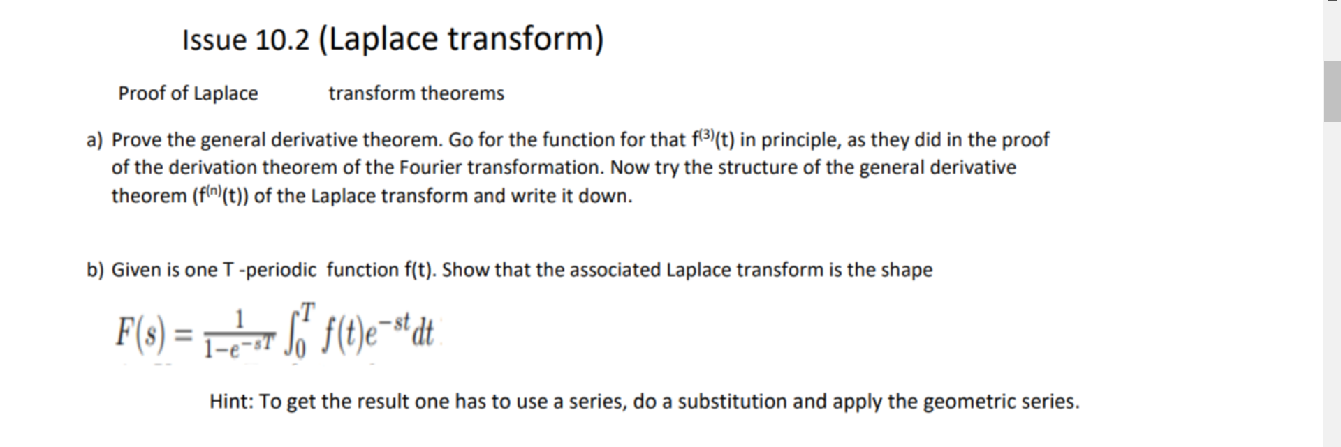 Solved Issue 10.2 (Laplace transform) Proof of Laplace | Chegg.com