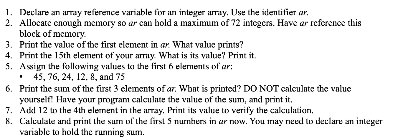 Solved 1 Declare An Array Reference Variable For An Integer 2103