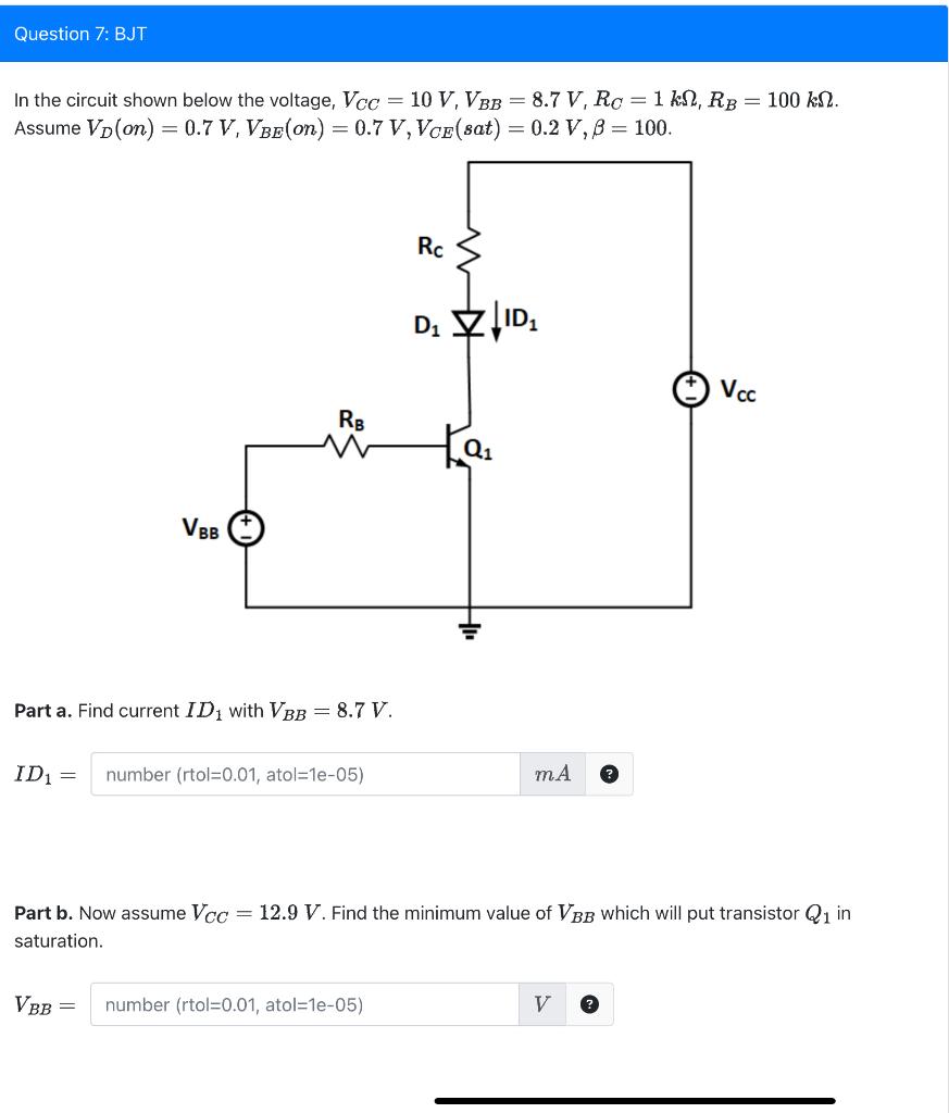 Solved In the circuit shown below the voltage, VCC=10 | Chegg.com
