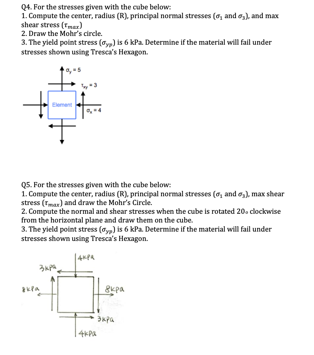 Q4. For the stresses given with the cube below: 1. | Chegg.com