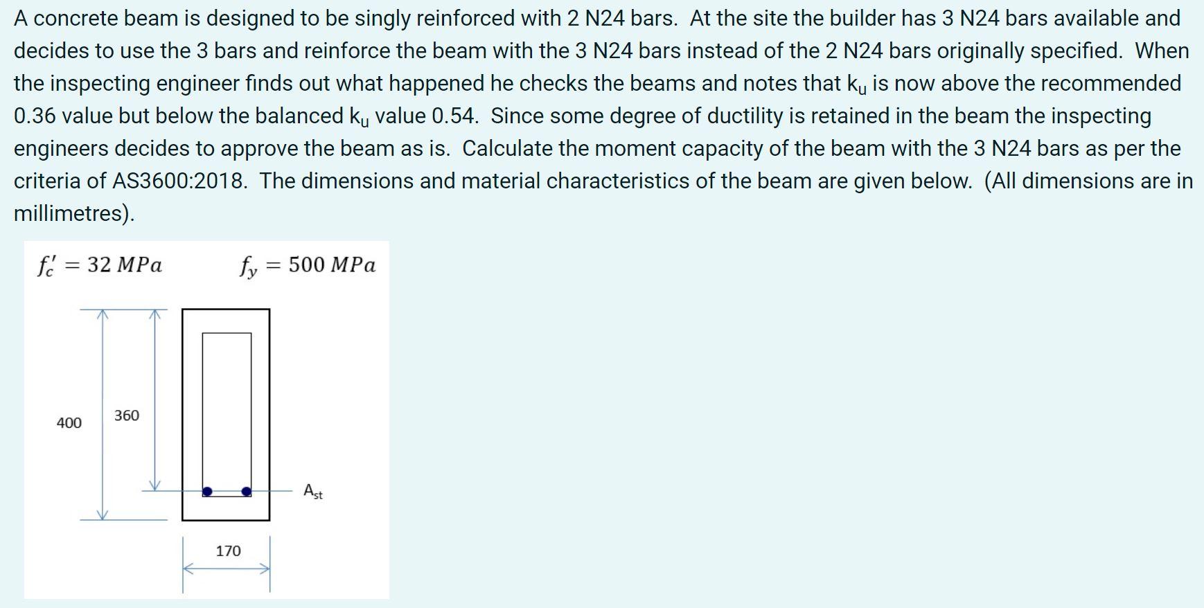 Solved A concrete beam is designed to be singly reinforced | Chegg.com