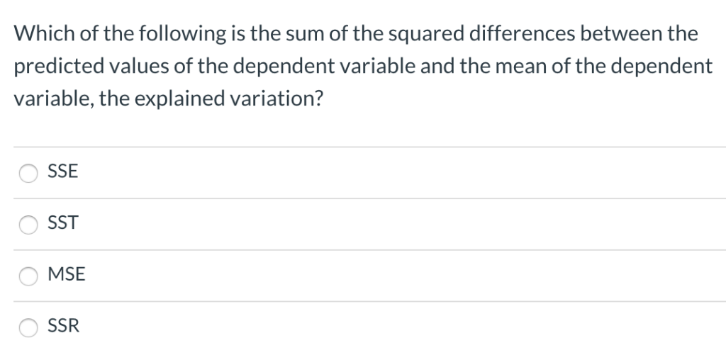 Solved Which of the following is the sum of the squared | Chegg.com Solved Which of the following is the sum of the squared | Chegg.com