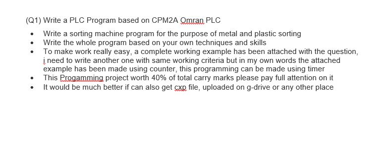 (Q1) Write a PLC Program based on CPM2A Omran PLC | Chegg.com