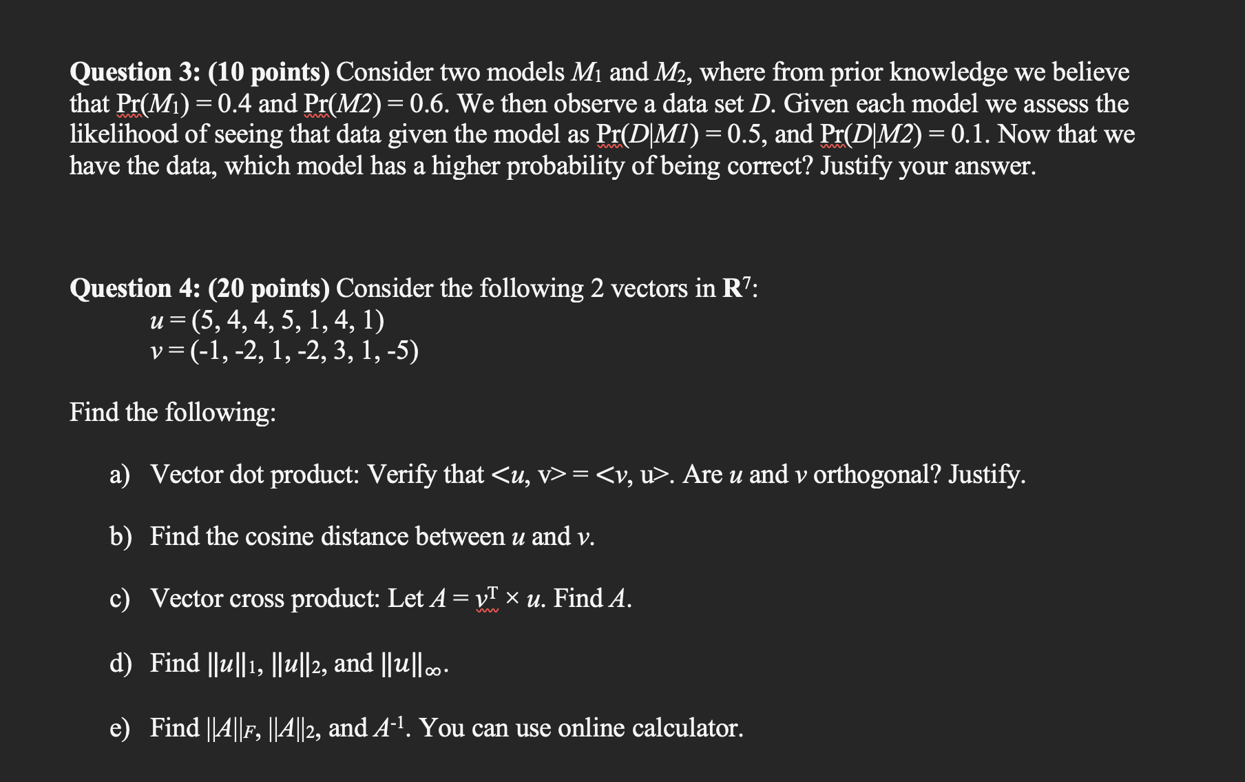 Solved Question 3: (10 points) Consider two models M1 and | Chegg.com