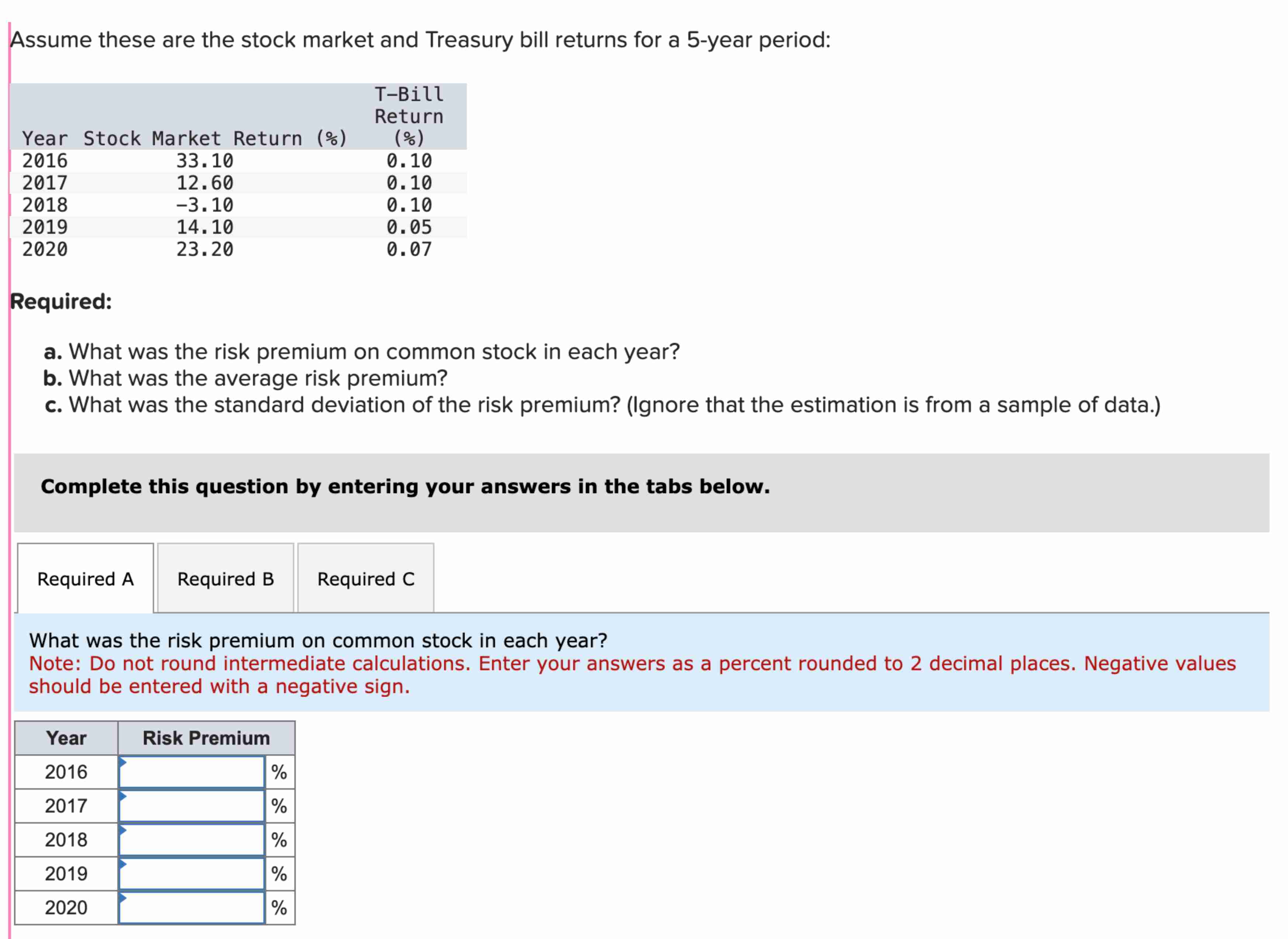 Solved Assume these are the stock market and Treasury bill | Chegg.com